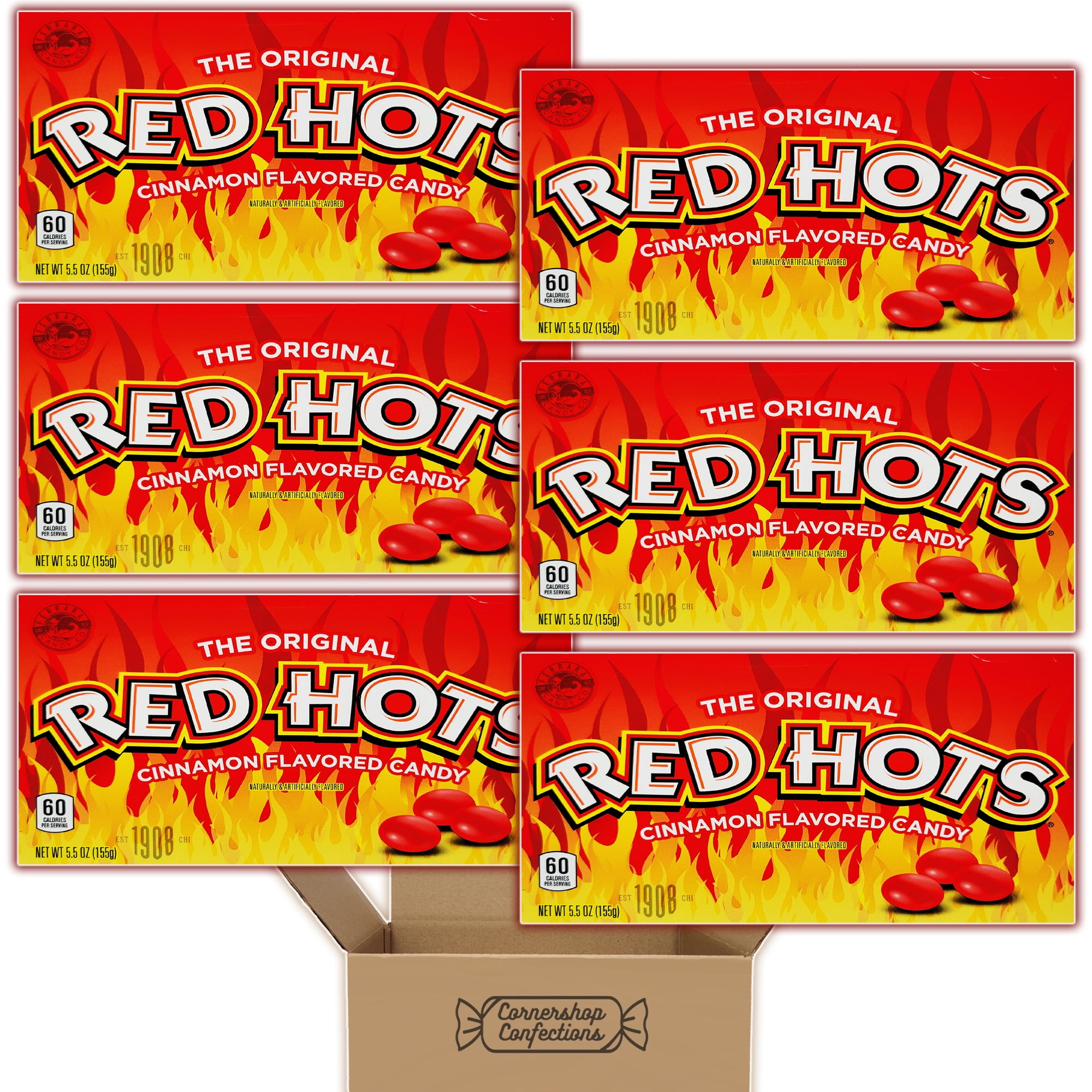 Red Hots, Cinnamon Candy Bundle, 6 Individually Sealed 5.5 oz Boxes ...