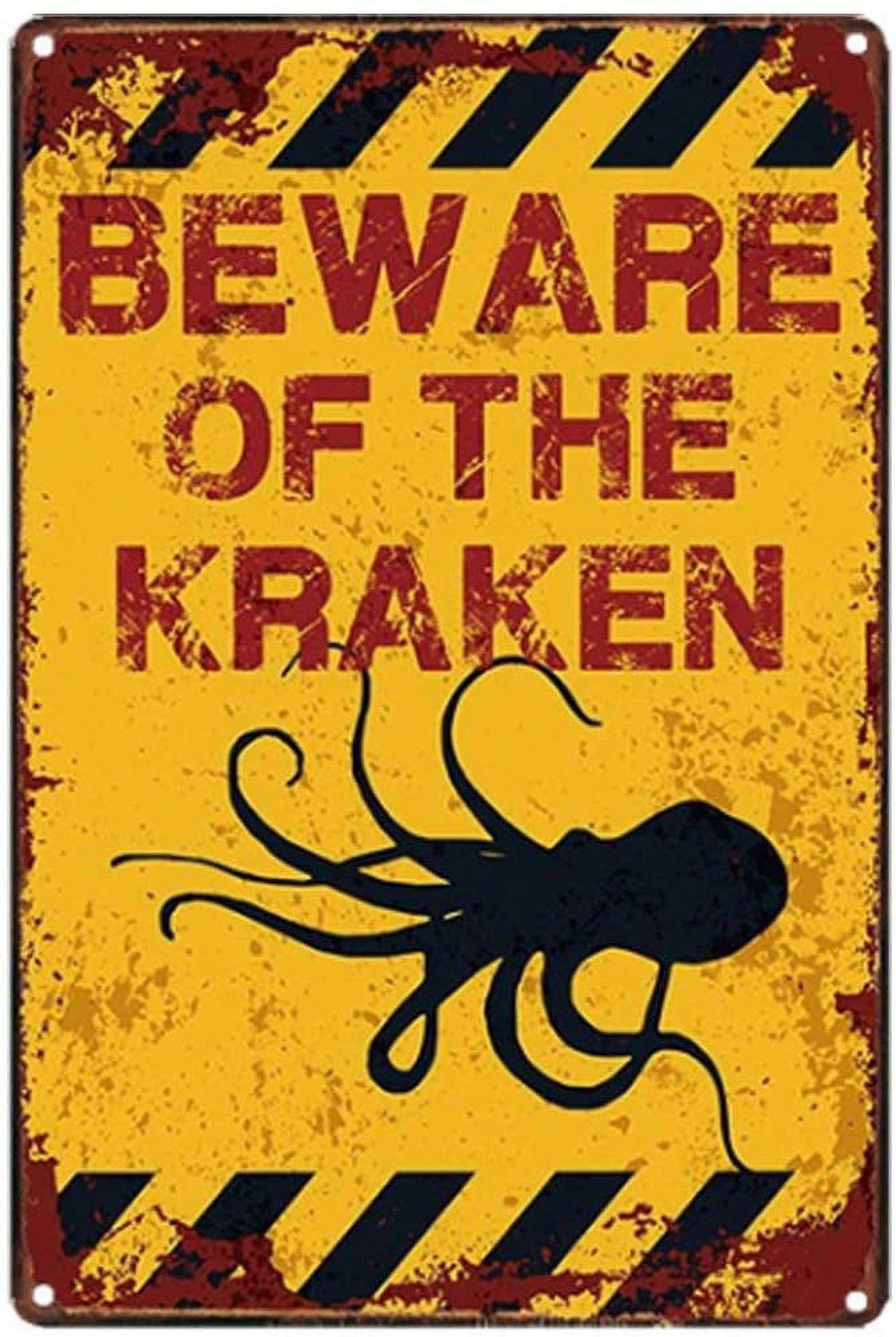 Original Retro Design Beware Of The Kraken Tin Metal Signs Wall Art ...