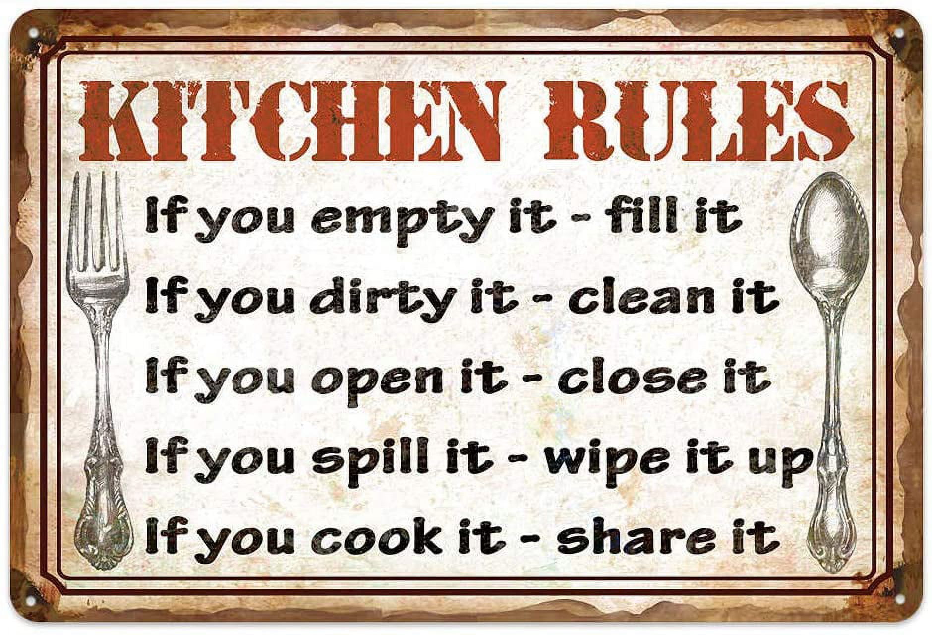 Original Retro Design Kitchen Rules Tin Metal Wall Art Signs, Thick ...