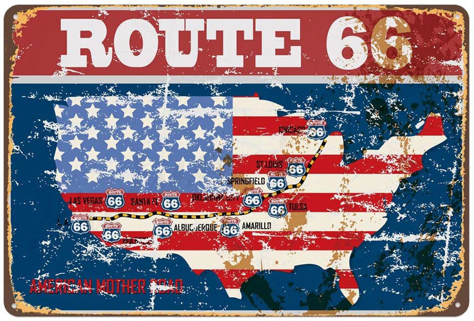 Original Retro Design Route 66 Tin Metal Wall Art Signs, Thick Tinplate ...