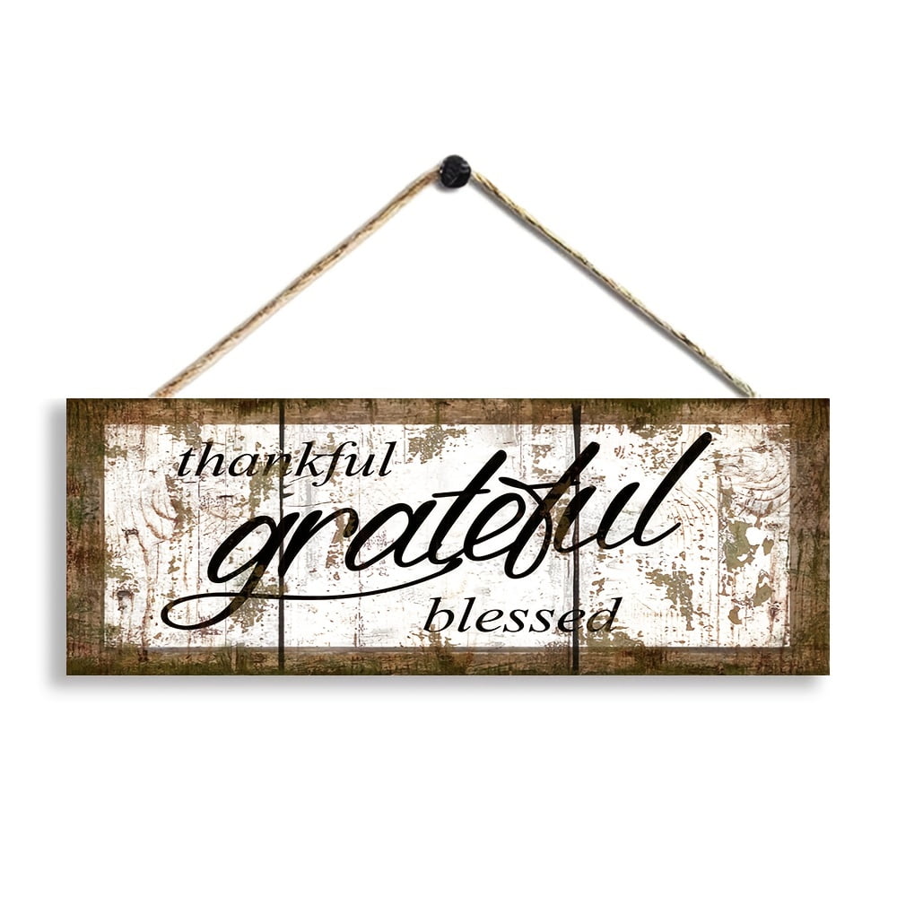 Original Retro Design Thankful Grateful Blessed Wood Decor Sign, Word ...