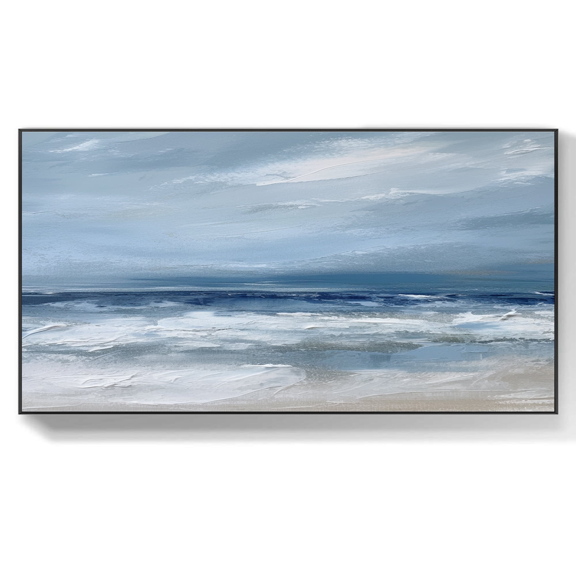 Original Sea Abstract Oil Painting White Waves Textured Wall Art Large ...
