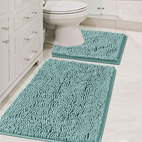 Original Shaggy Chenille 2 Piece Bath Rug Set, 20x20 Square U-Shape ...