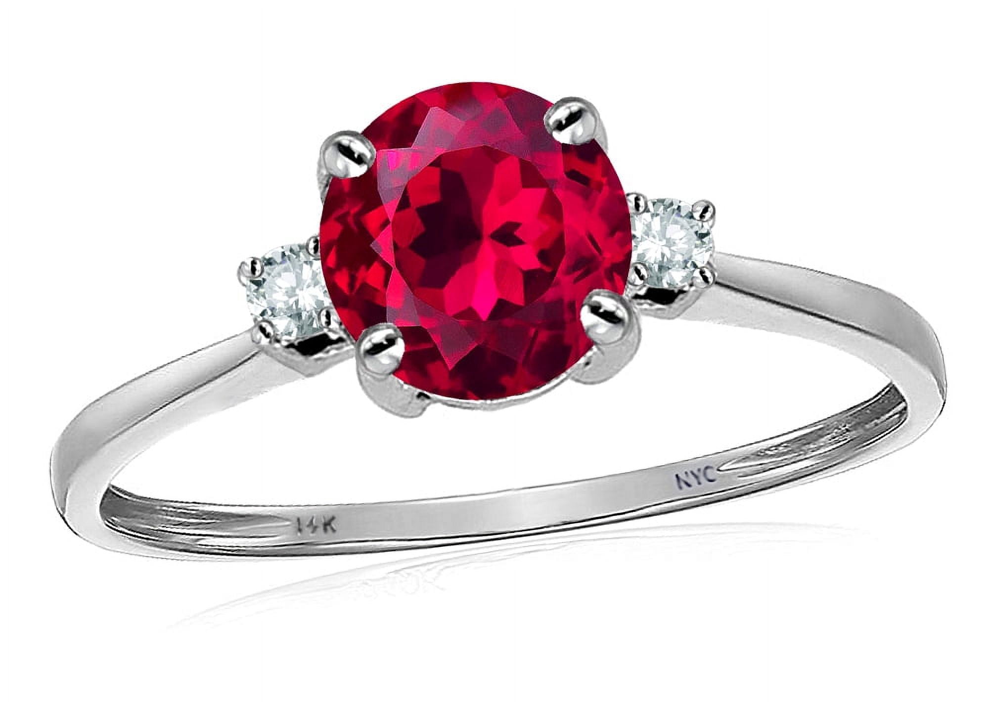 Original Star K 7mm Round Created Ruby Classic 3 stone Engagement Ring ...
