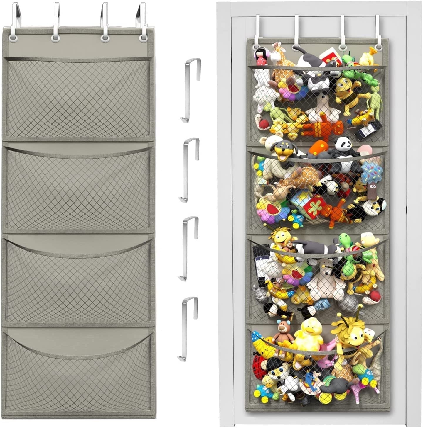 Honeyera Stuffed Animal Storage Organizer, Over Door Hanging Mesh ...