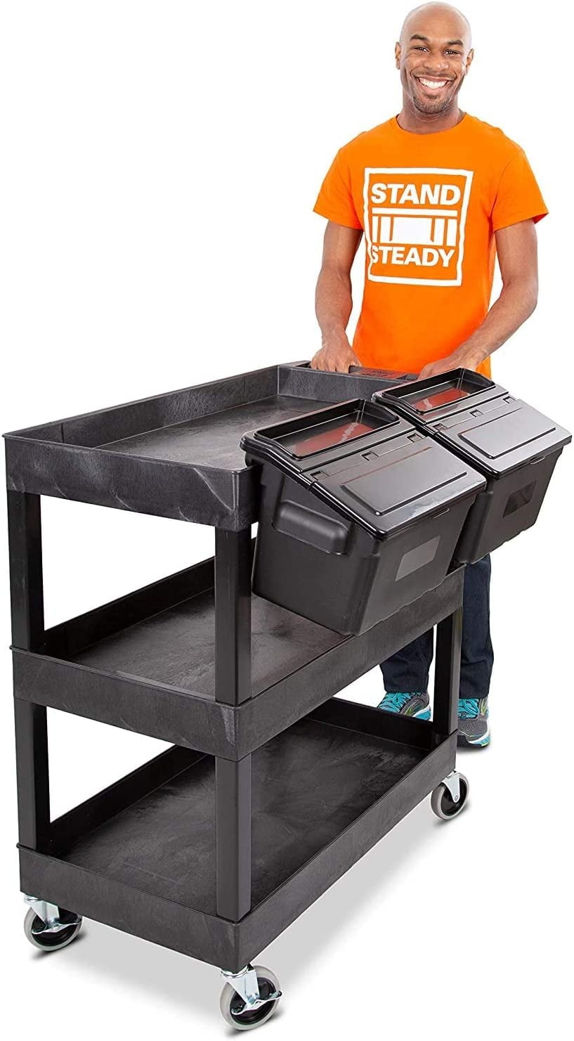 Original Tubstr 3 Shelf Utility Cart with 2 Attachable Storage Bins ...