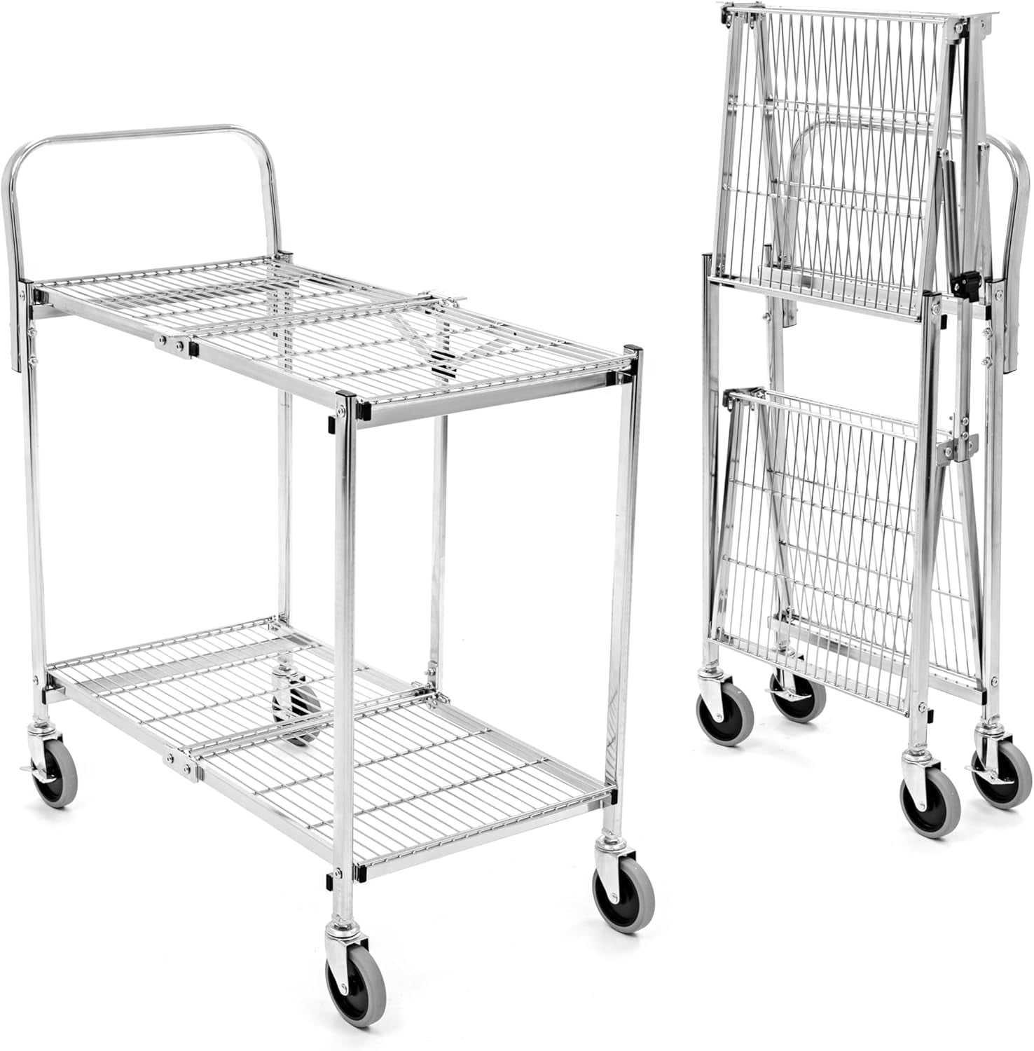 Original Tubstr Collapsible 2 Shelf Wire Cart, Easy to Push Heavy Duty ...