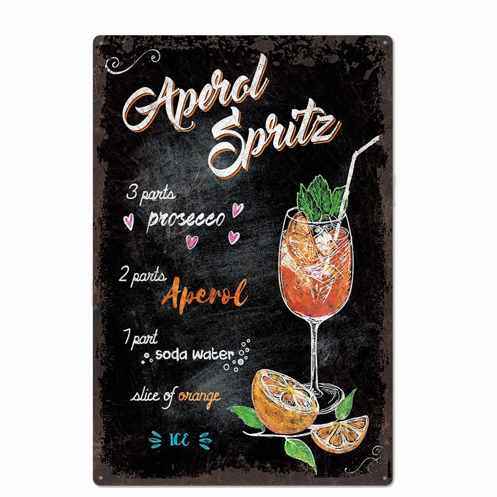 Original Vintage Design Aperol Spritz Cocktail Recipe Tin Metal ...