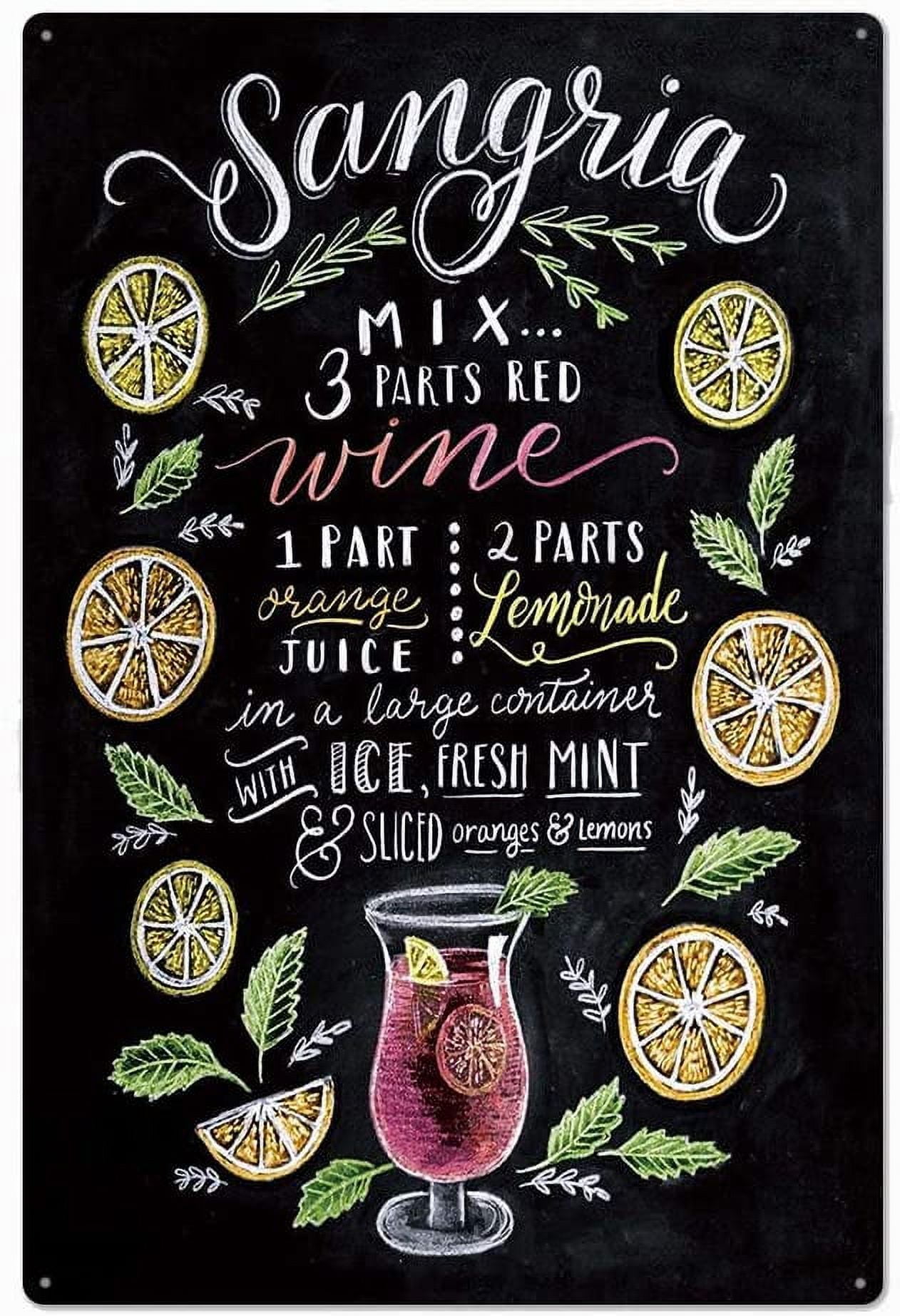 Original Vintage Design Cocktail Recipe Tin Metal Signs Wall Art, Thick ...