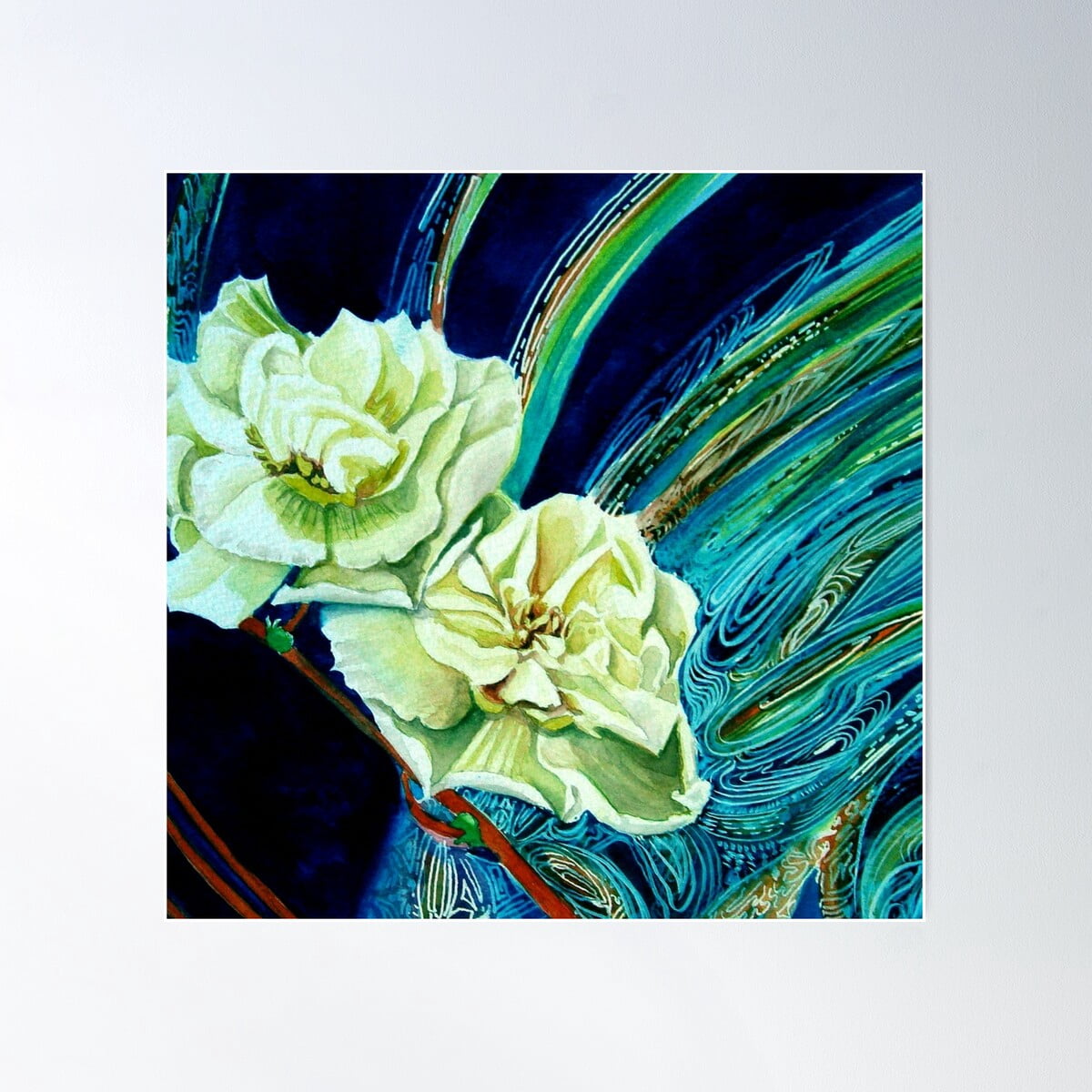 Original Watercolour Floral Space Flow Poster Wall Art, Modern Wall ...