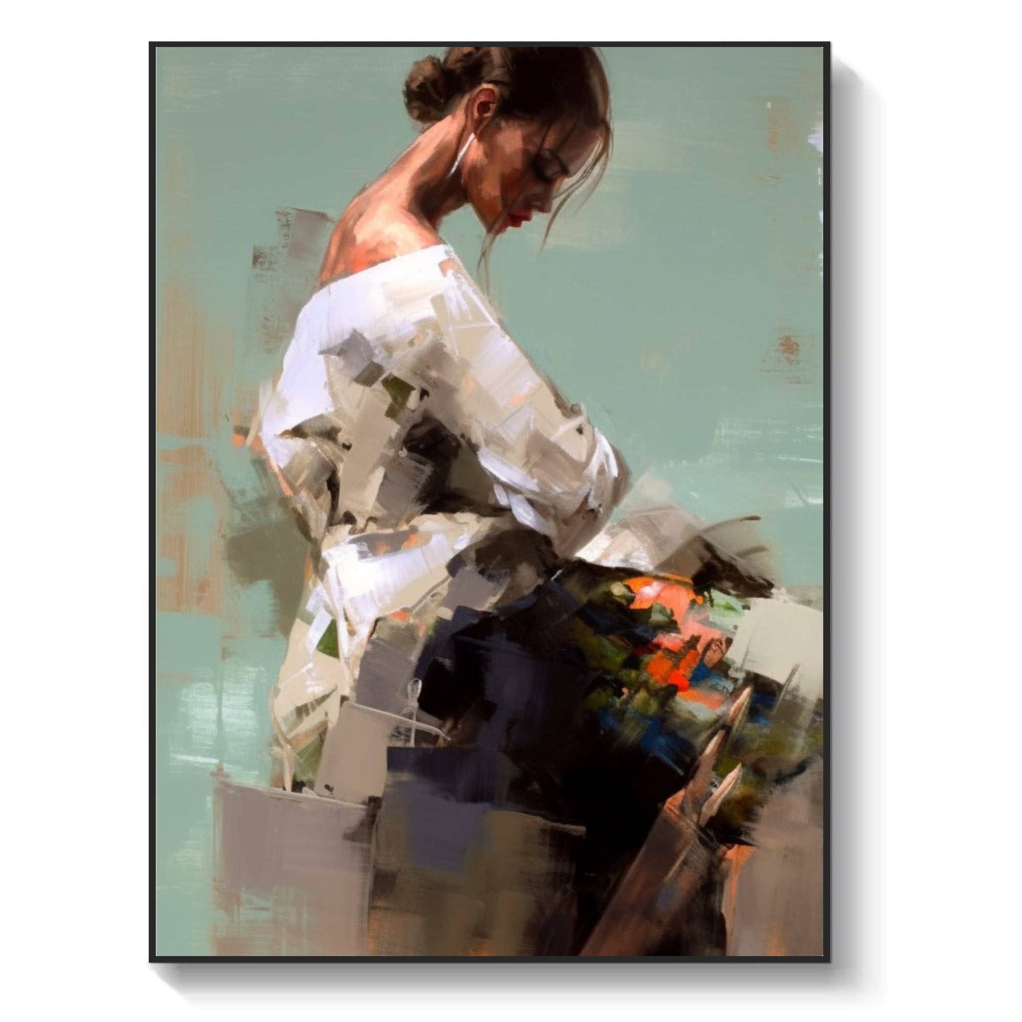 Original abstract handmade oil painting, depicting beautiful female ...
