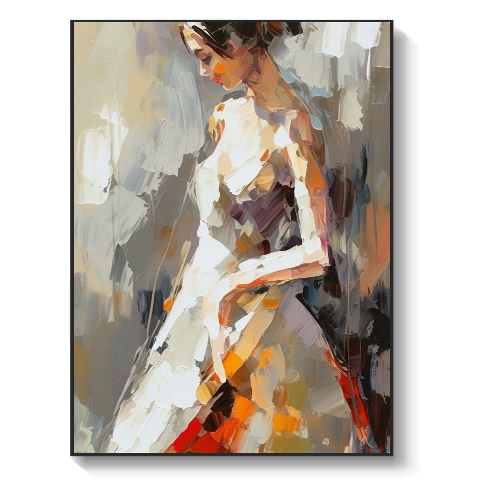 Original back girl oil painting, large wall art abstract figure wall ...