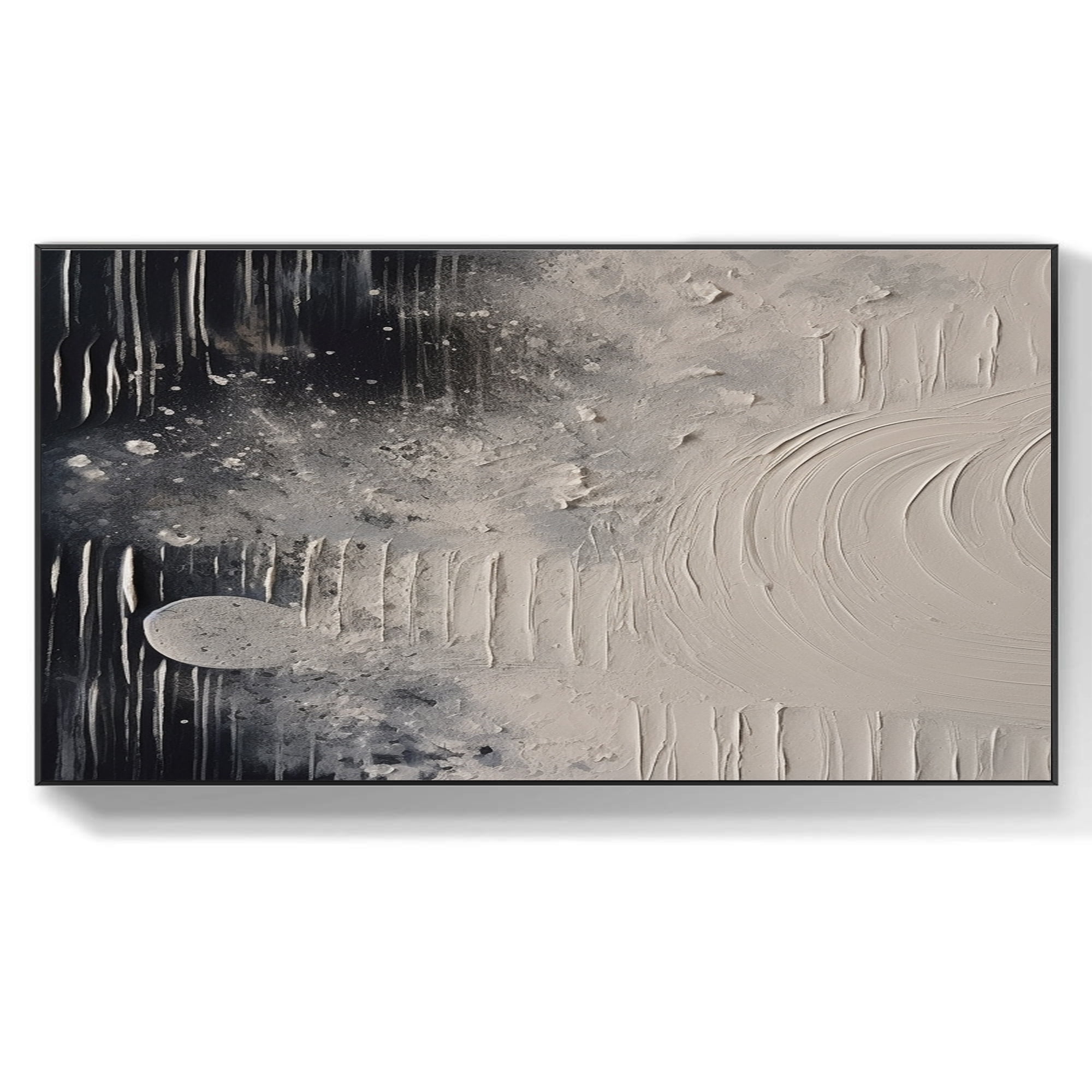 Original black canvas abstract painting, modern artwork black and white ...