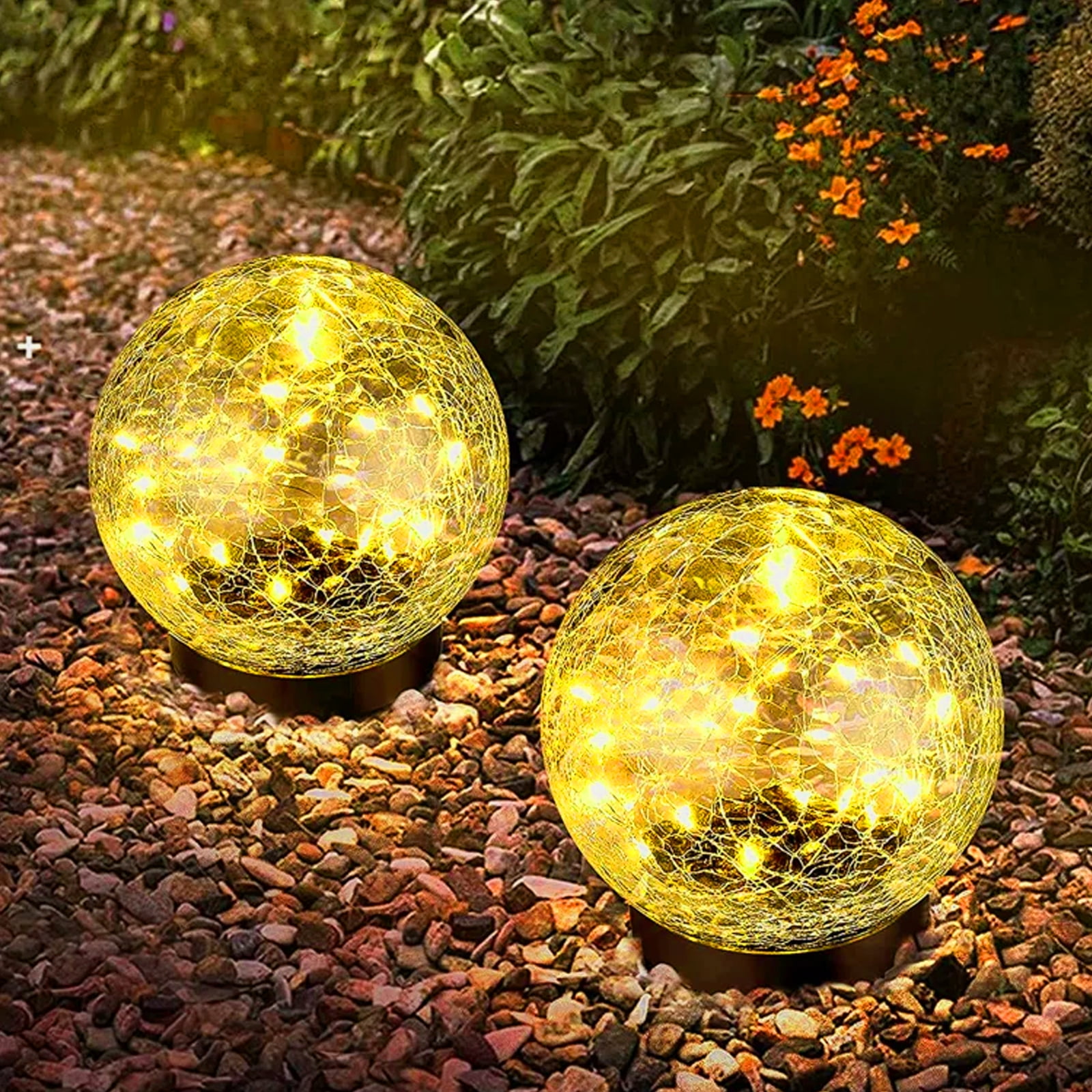 OriginalSourcing 2 Pcs Waterproof Crackle Globe Solar Lights, Outdoor ...