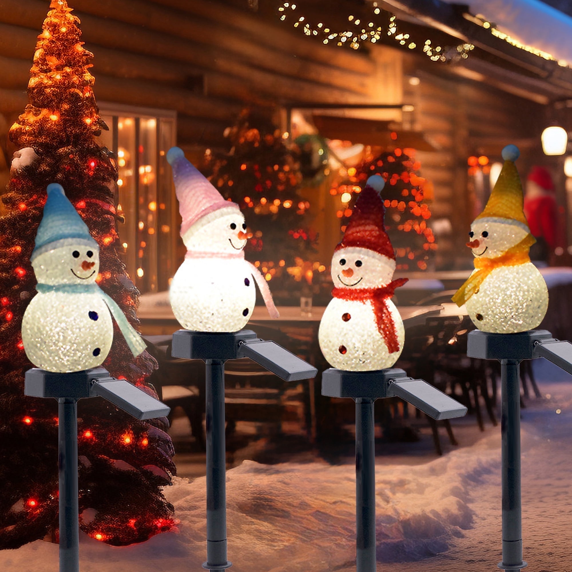 OriginalSourcing Solar Christmas Lights Outdoor, Set of 4 Snowman Solar ...
