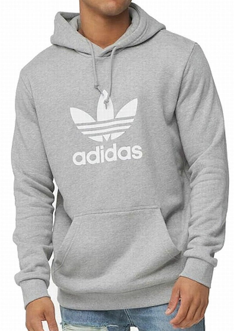 Adidas Men's Active Wear Trefoil Graphic Pullover Hoodie Grey Black ...