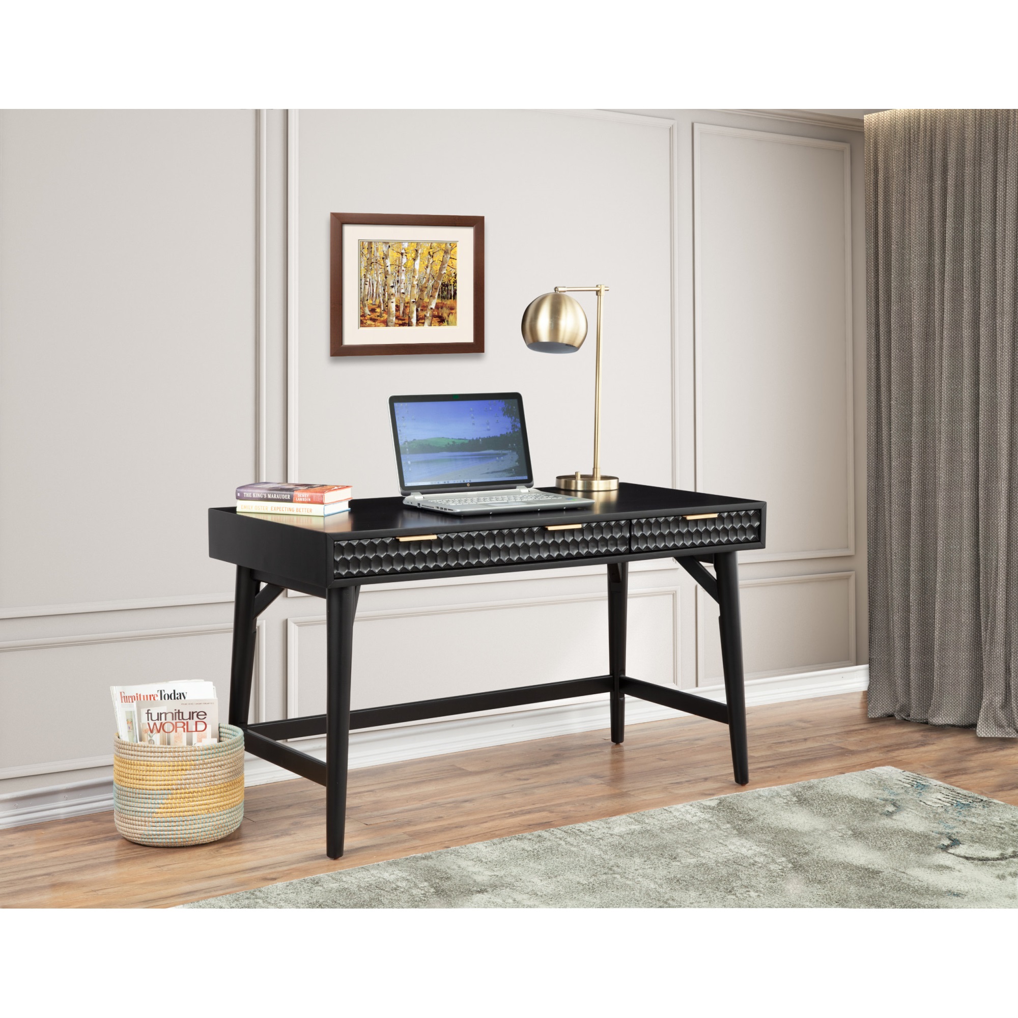 Origins by Alpine Black Pearl Large Wood Desk in Black - Walmart.com