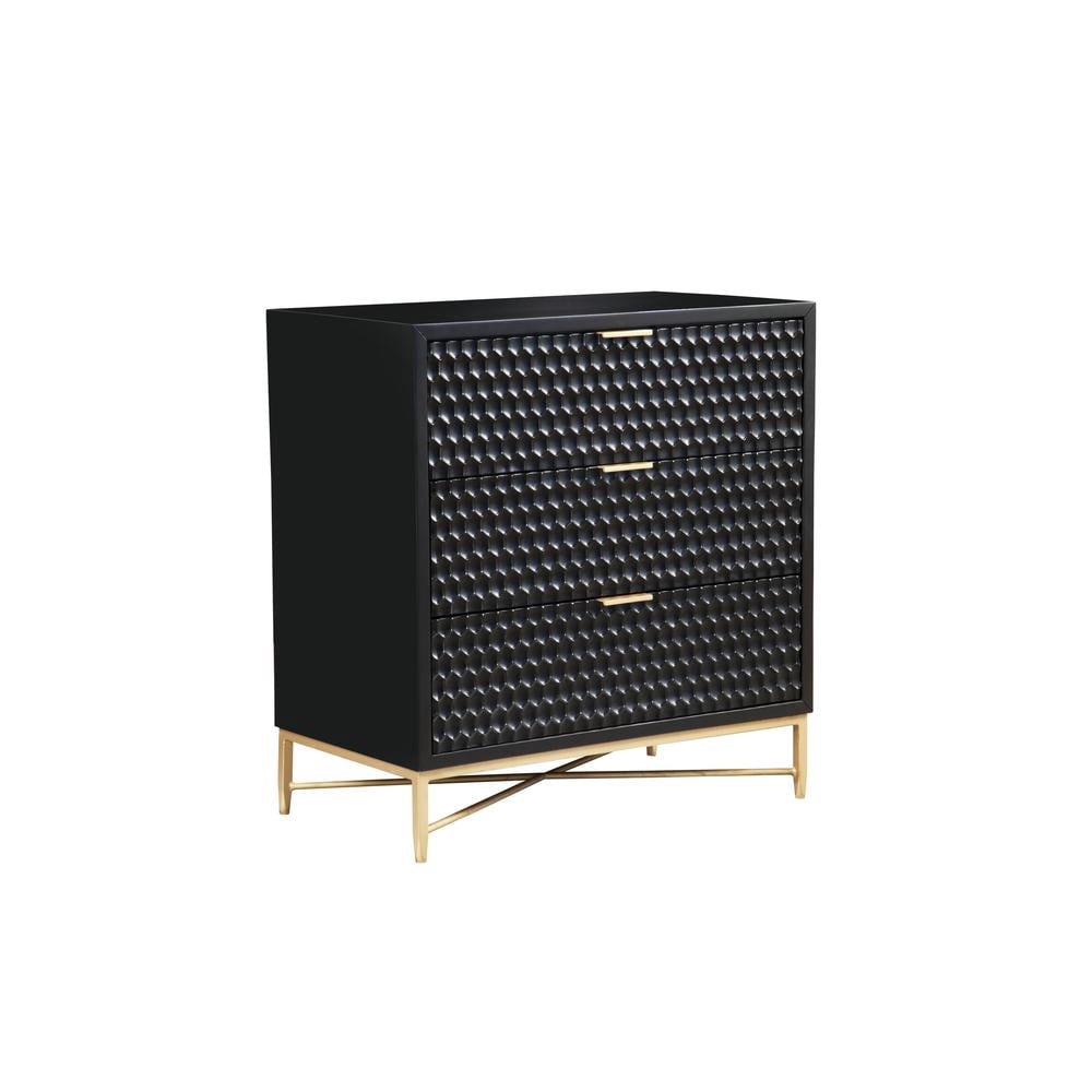 Origins by Alpine Black Pearl Three Drawer Small Wood Chest in Black ...