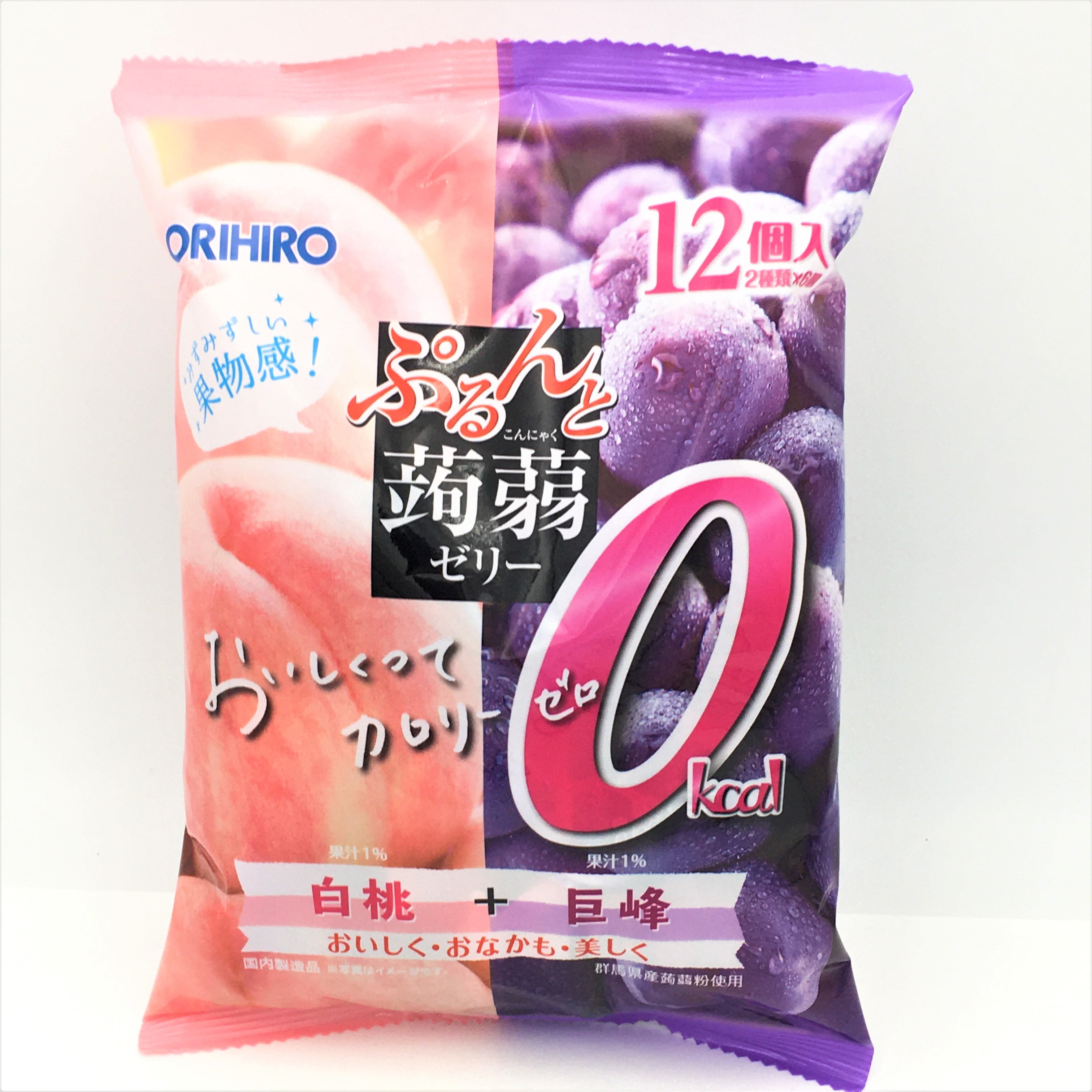 Orihiro Konnyaku Duo Fruit Juices Jelly-Peach & Grape 12Pc/1 Bag ...