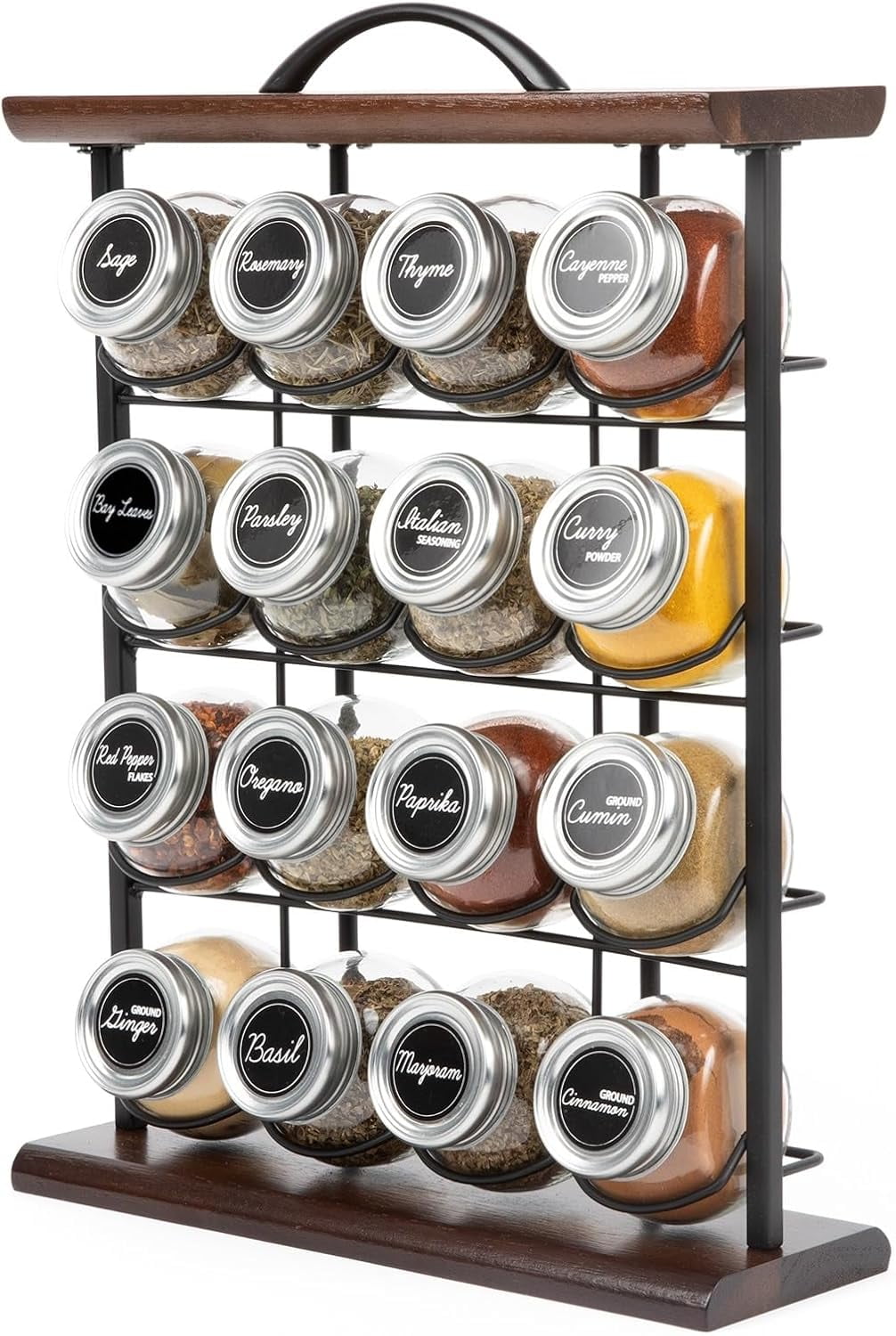 Orii 16 Jar Acacia Wood & Metal Wire Spice Rack with Spices Included ...