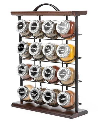 Orii 16 Jar Acacia Wood & Metal Wire Spice Rack with Spices Included ...
