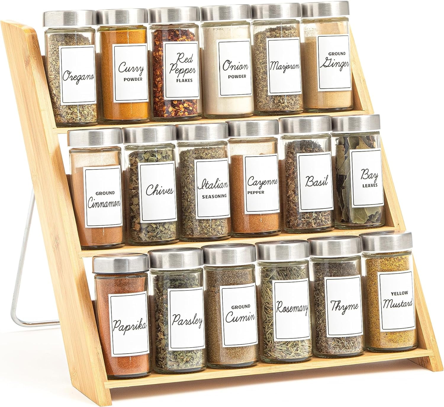 Orii 18 Jar Bamboo Compact Spice Organizer for Countertop and Kitchen ...