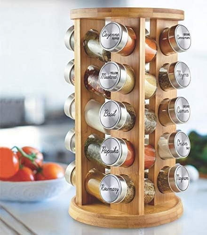 Orii 20 Jar Bamboo Spice Rack with Spices Included - Rotating Tower ...