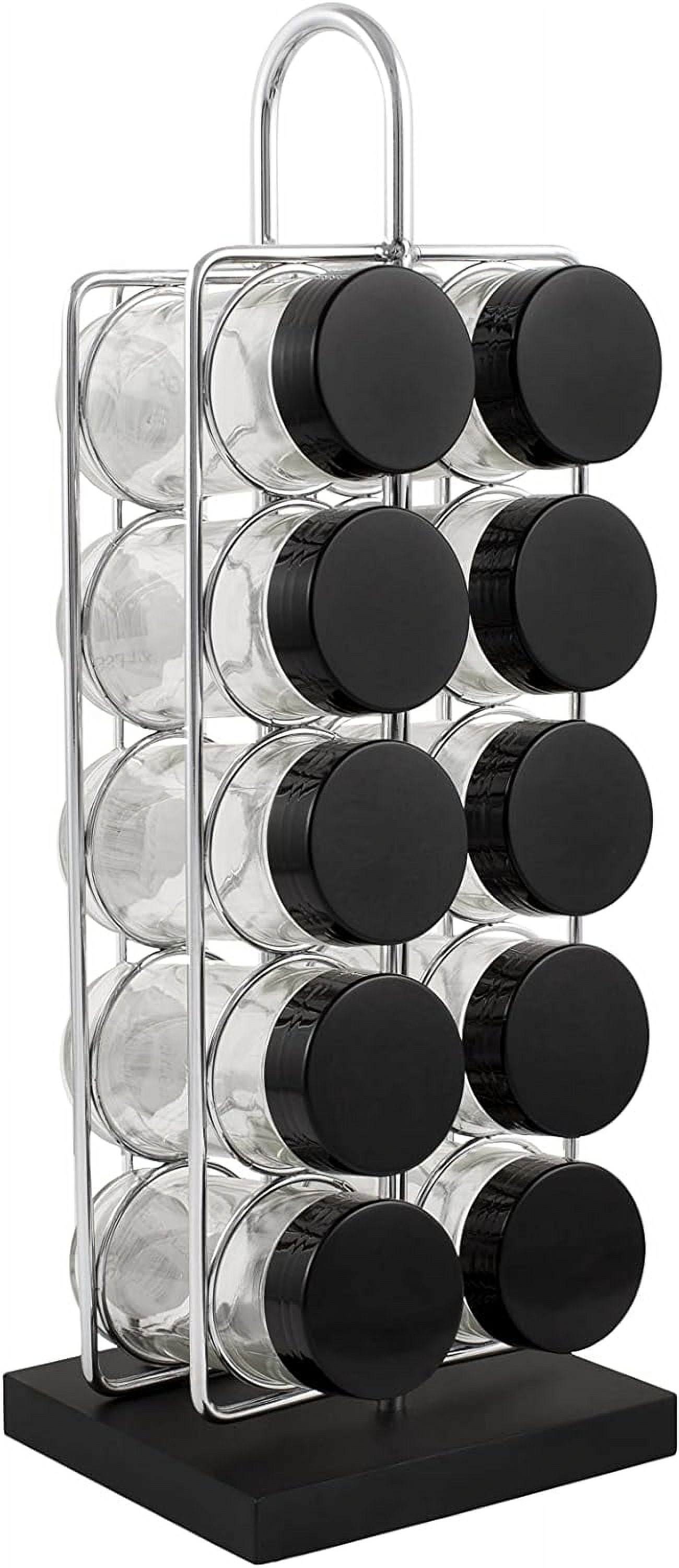Orii Chrome Wire Spice Rack with 10 EMPTY jars with Black Plastic Lids ...