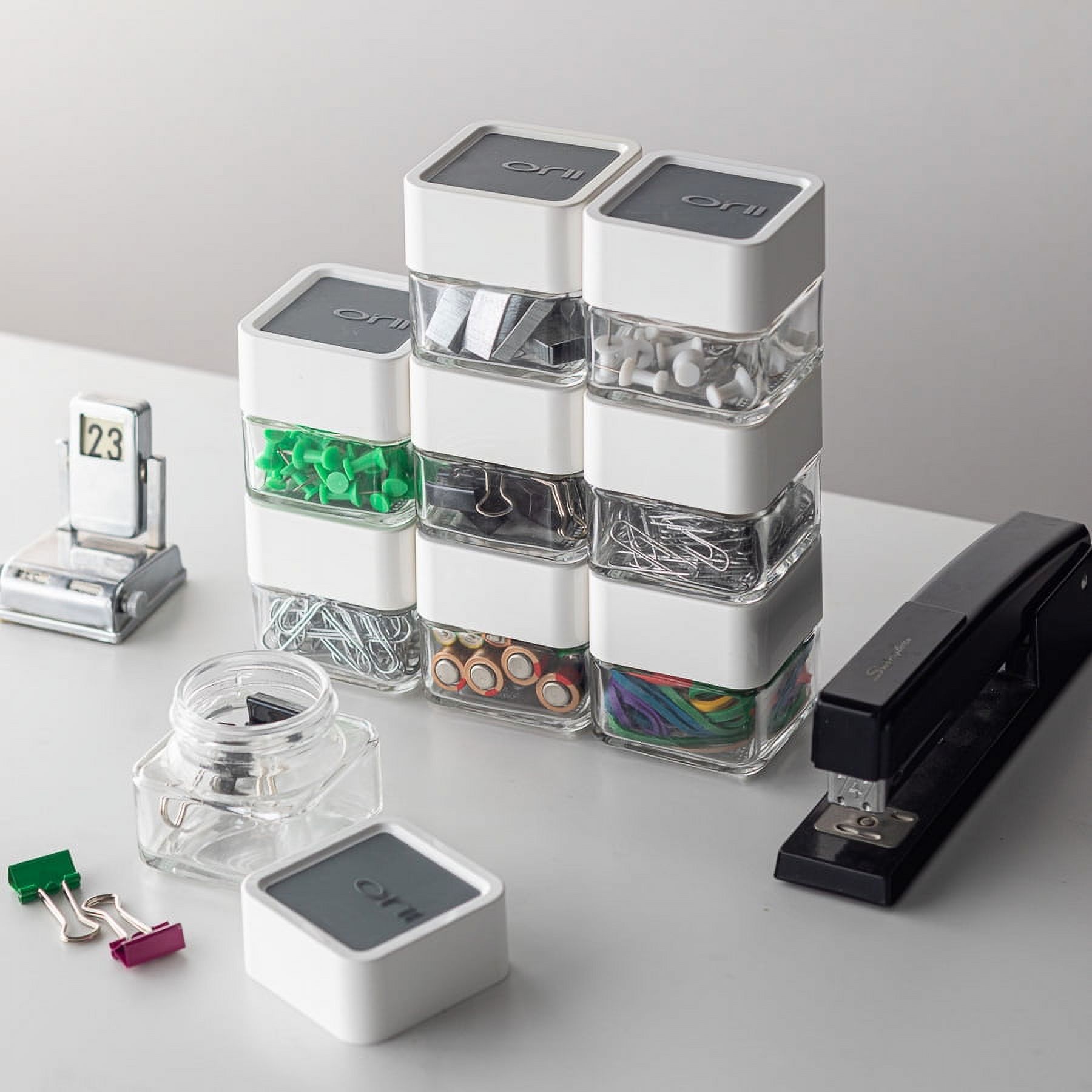 Orii Empty White Mono Glass Block with Lid and Tray Square Containers ...