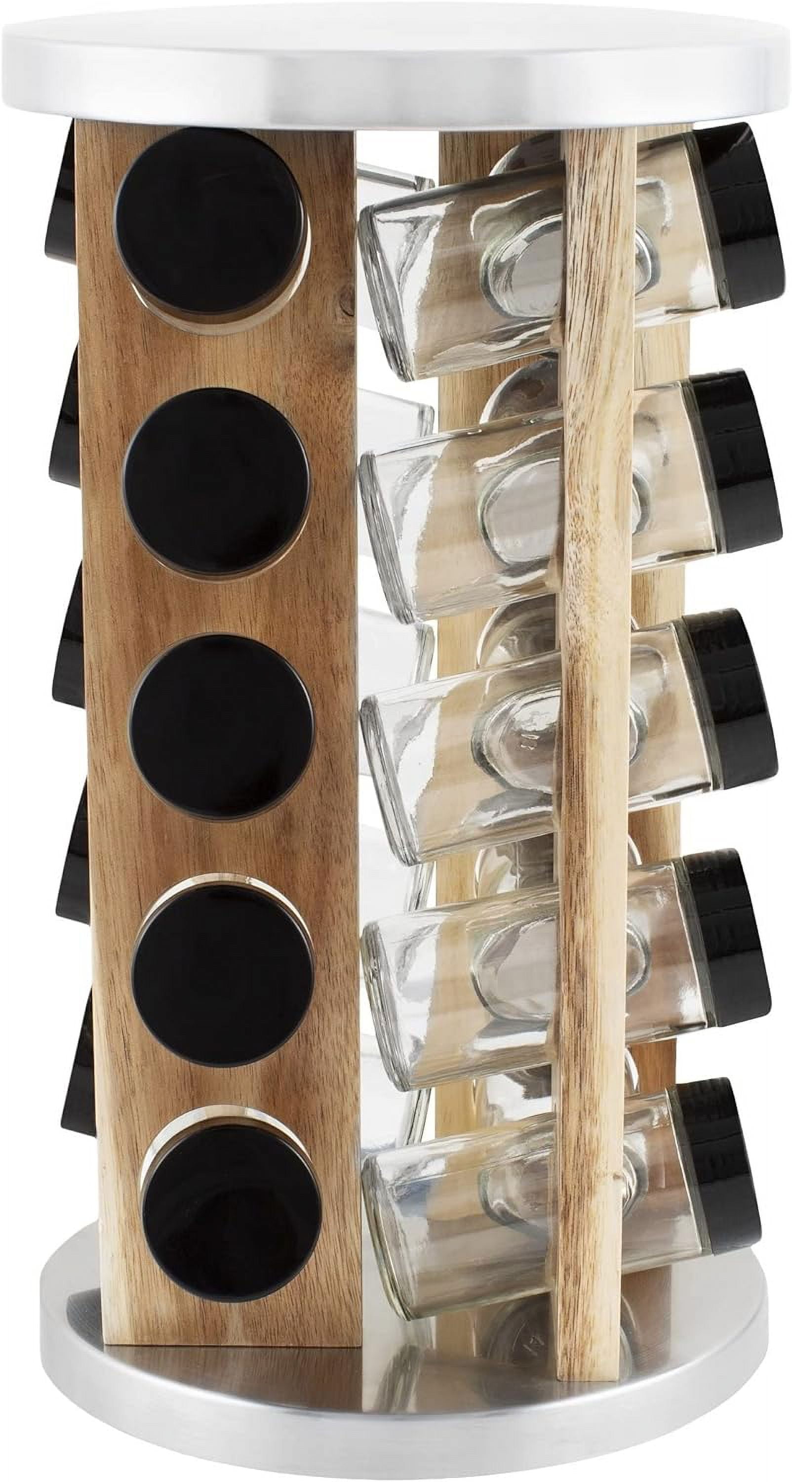 Orii Natural Acacia Wood Spice Rack with 20 EMPTY jars with Black ...
