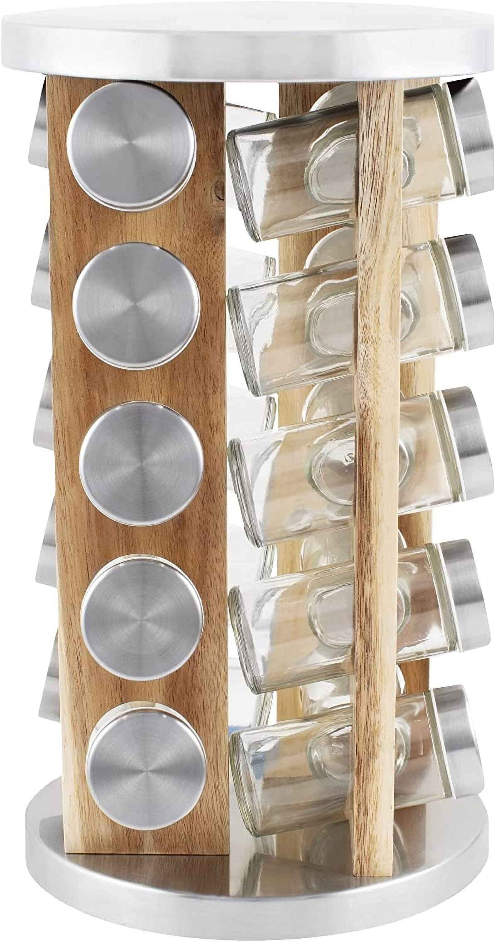 Orii Natural Acacia Wood Spice Rack with 20 EMPTY jars with Stainless ...