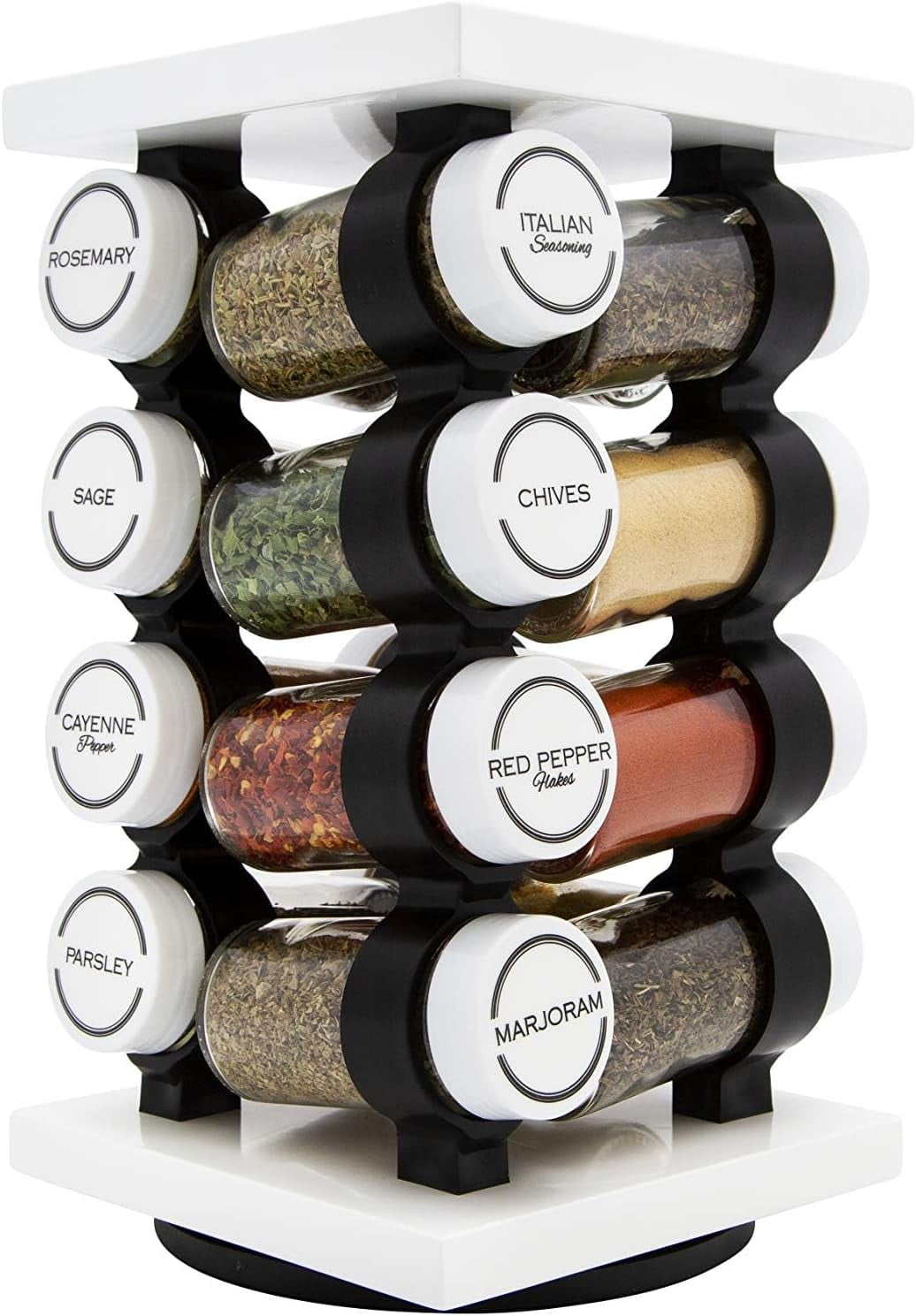 Orii Spice Rack 16 Jar Set White Filled with Spices - Rotating Standing ...