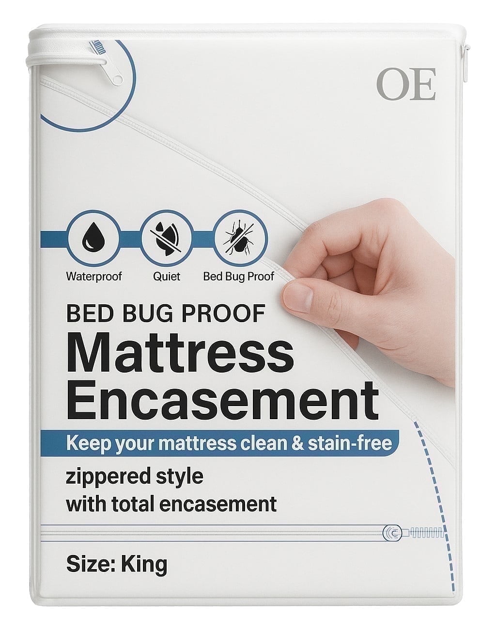 Waterproof King Mattress Encasement – 6-Sided Zippered Bed Bug Proof ...