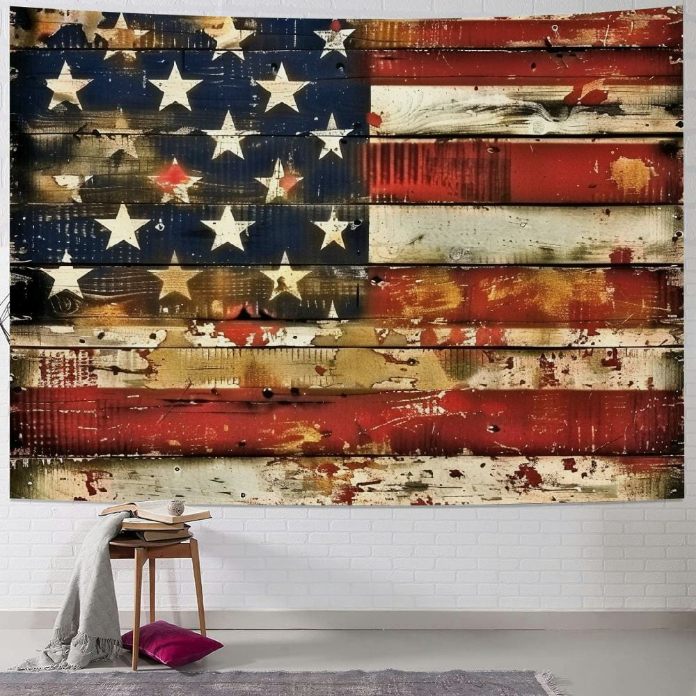 Orinice American Flag Woodcut Tapestry Wall Hanging Unique Style for ...
