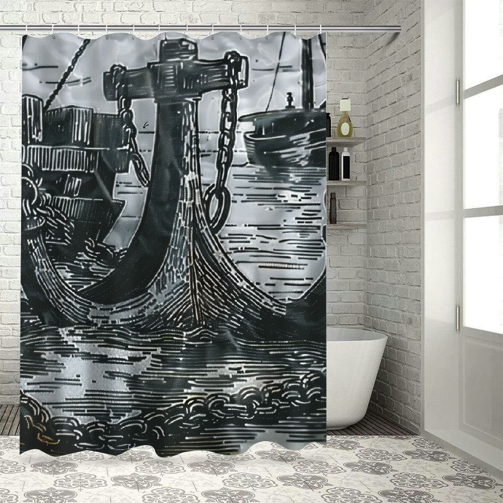 Orinice Anchor Shower Curtain, A Skull by Exotic Island Shoreline and ...