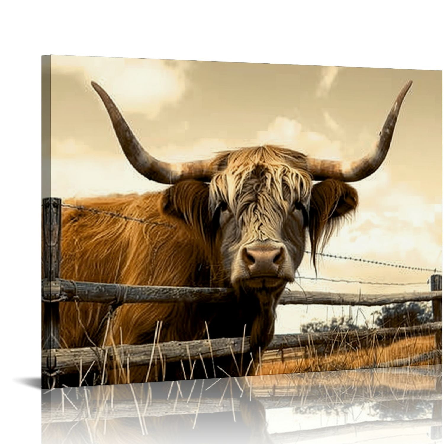 Orinice Animal Canvas Wall Art Sepia Highland Cow Pictures Prints ...