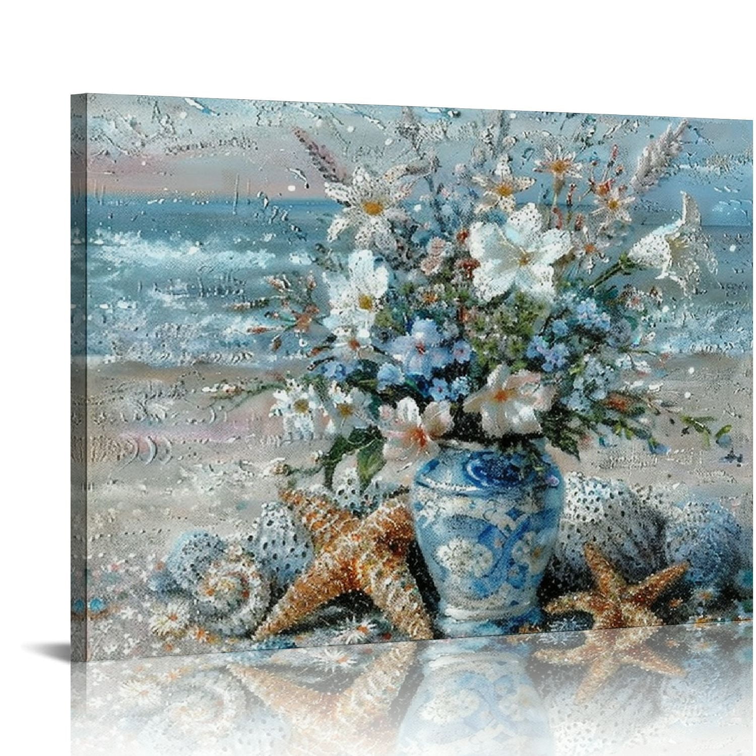 Orinice Bathroom Decor Wall Art Blue Beach Picture Ocean Theme Flower ...