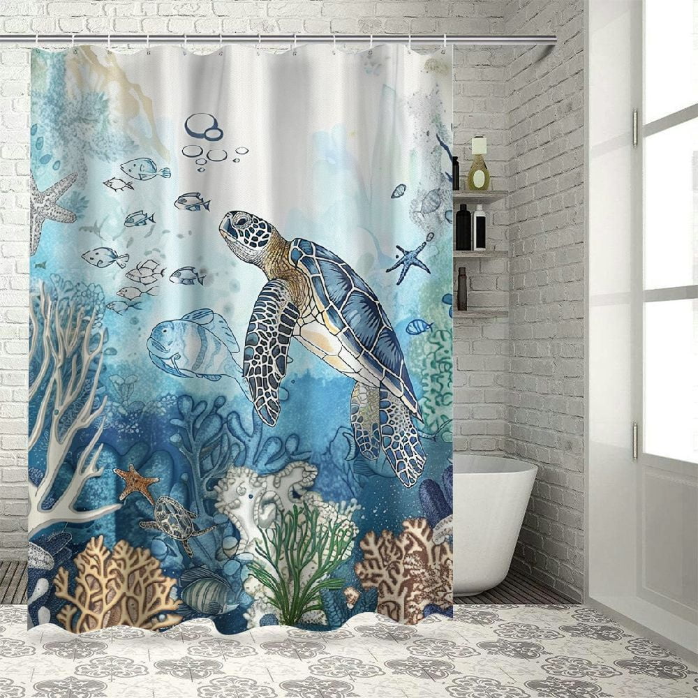 Orinice Beach Ocean Theme Shower Curtain, Nautical Coastal Tropical ...