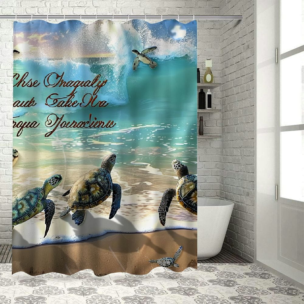 Orinice Beach Sea Turtle Shower Curtain Coastal Blue Ocean ...