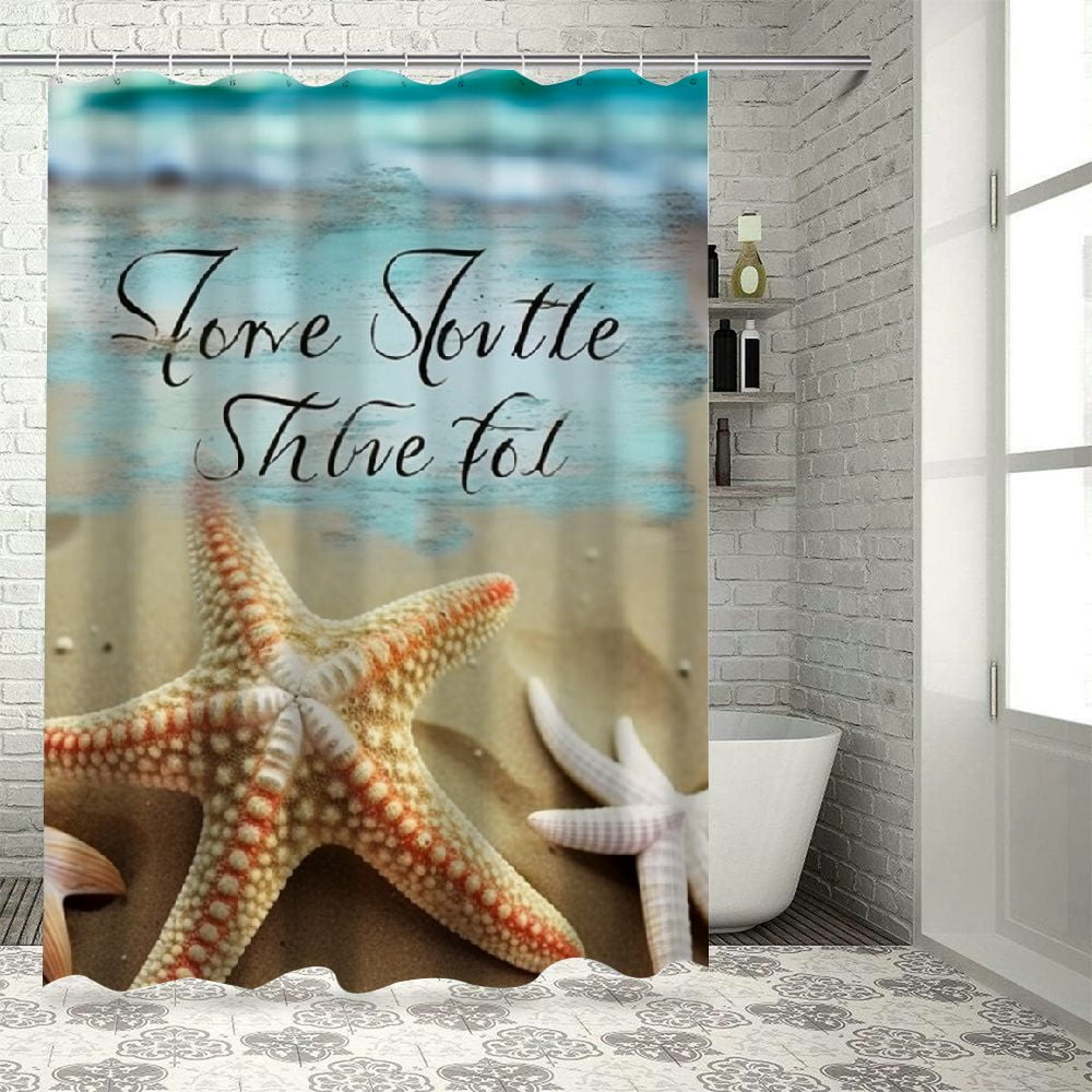 Orinice Beach Shower Curtain, Blue Ocean Theme Seashell Starfish Shower ...