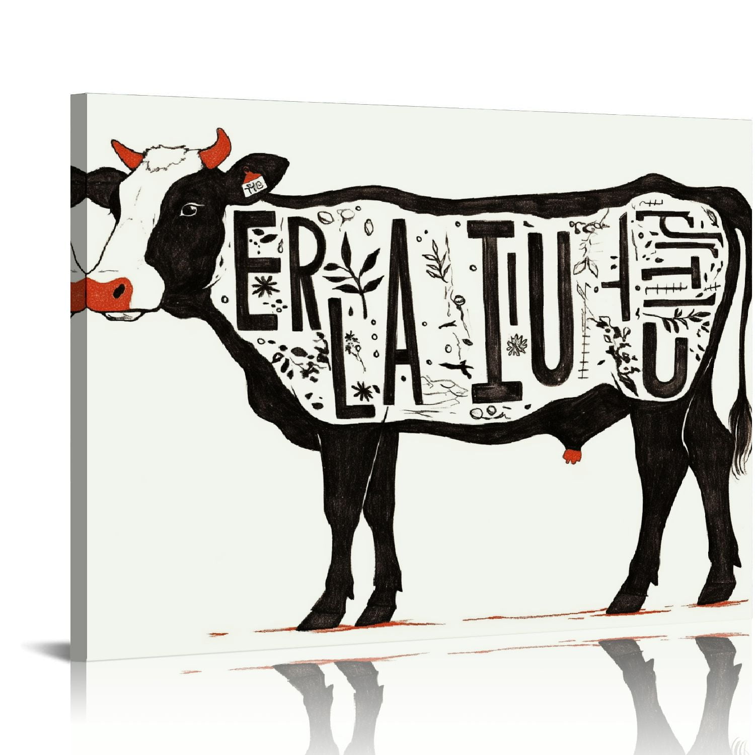 Orinice Beef, Butchers Block Meat Cuts, Black Cow on White 16x12in ...