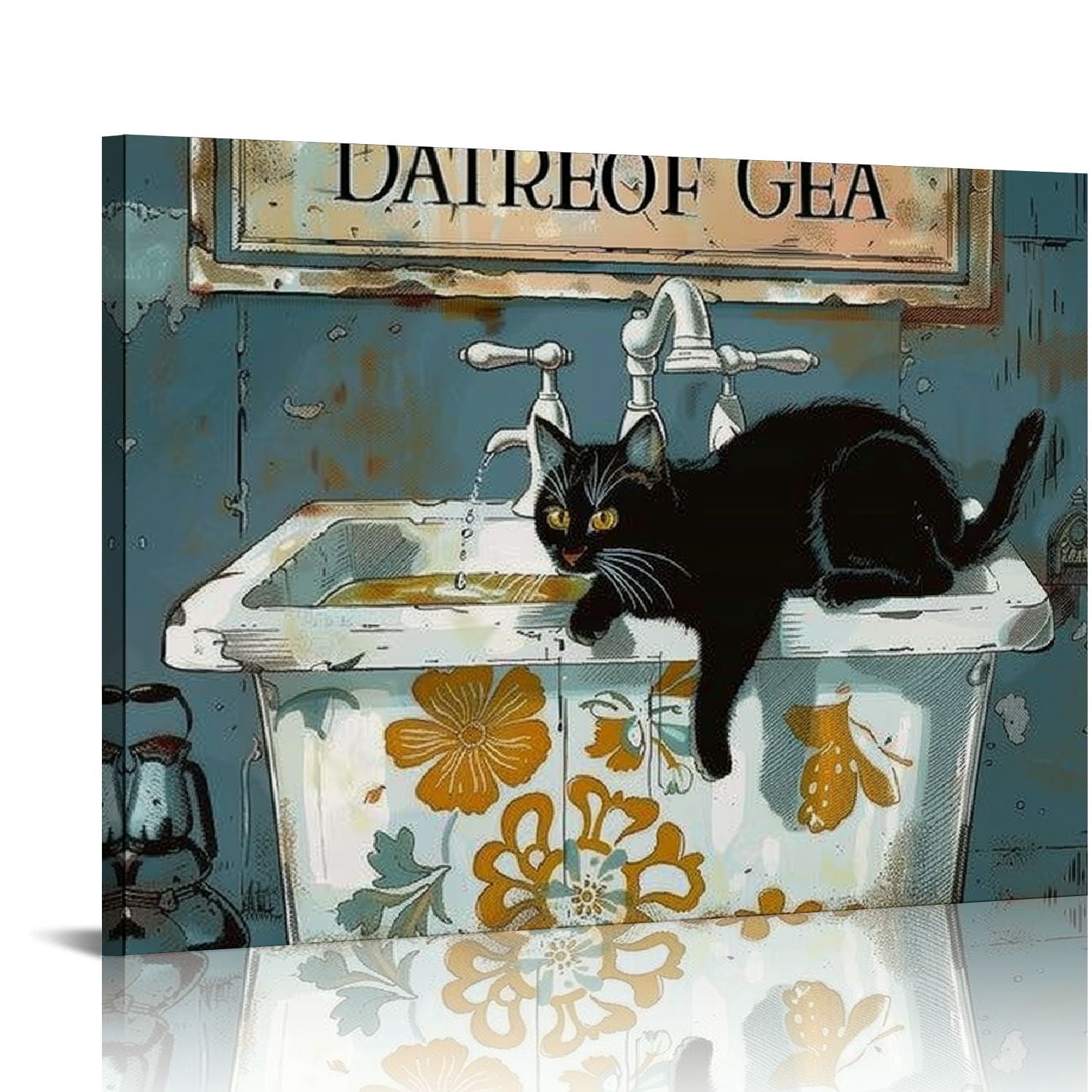 Orinice Black Cat Sink Co Wash Your Paws Canvas Wall Art Cat Cleaning