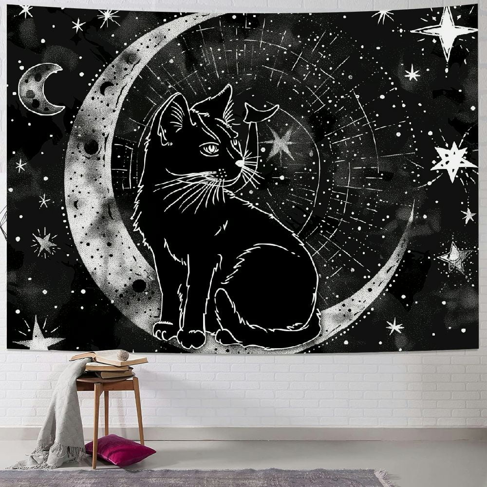 Orinice Black Cat Tapestry for Men Gothic Witch Moon Cool Anime ...