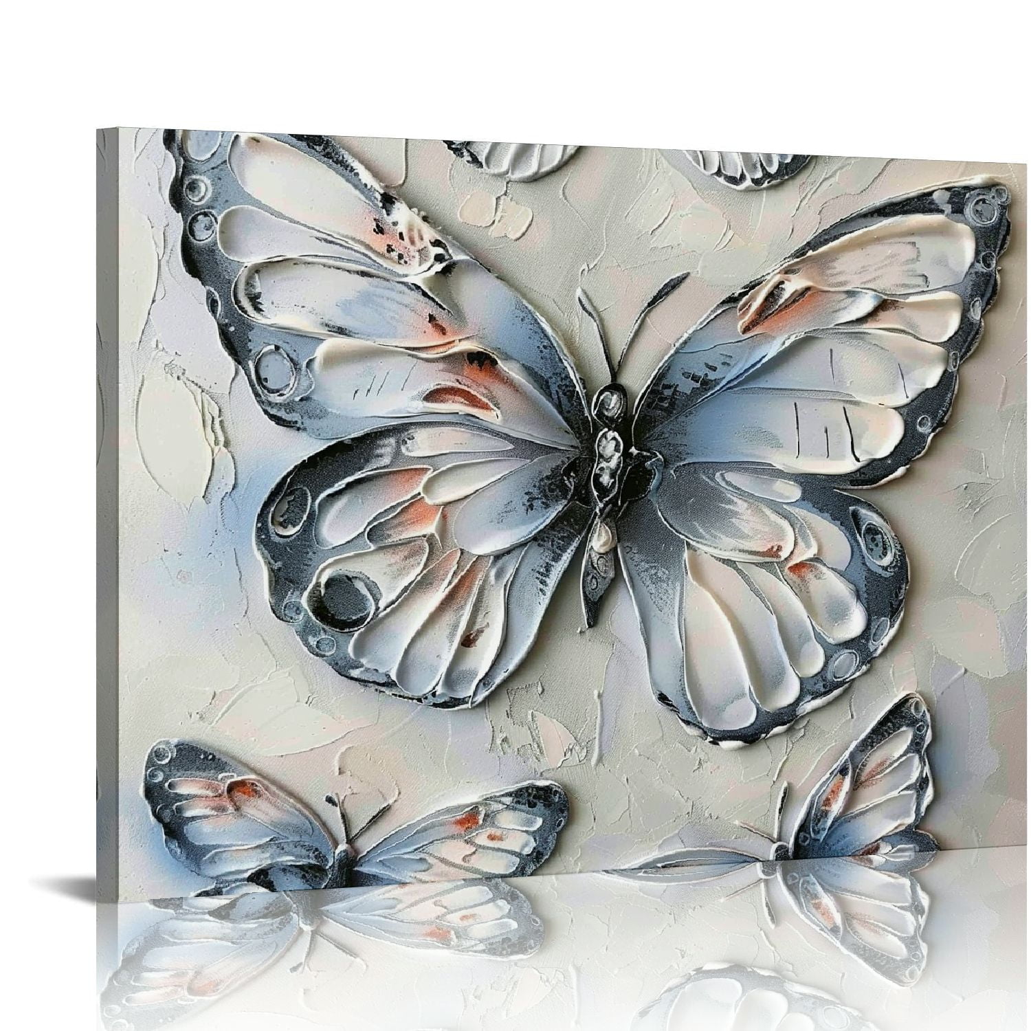 Orinice Blue Butterfly Canvas Wall Art Abstract Texture Painting White ...