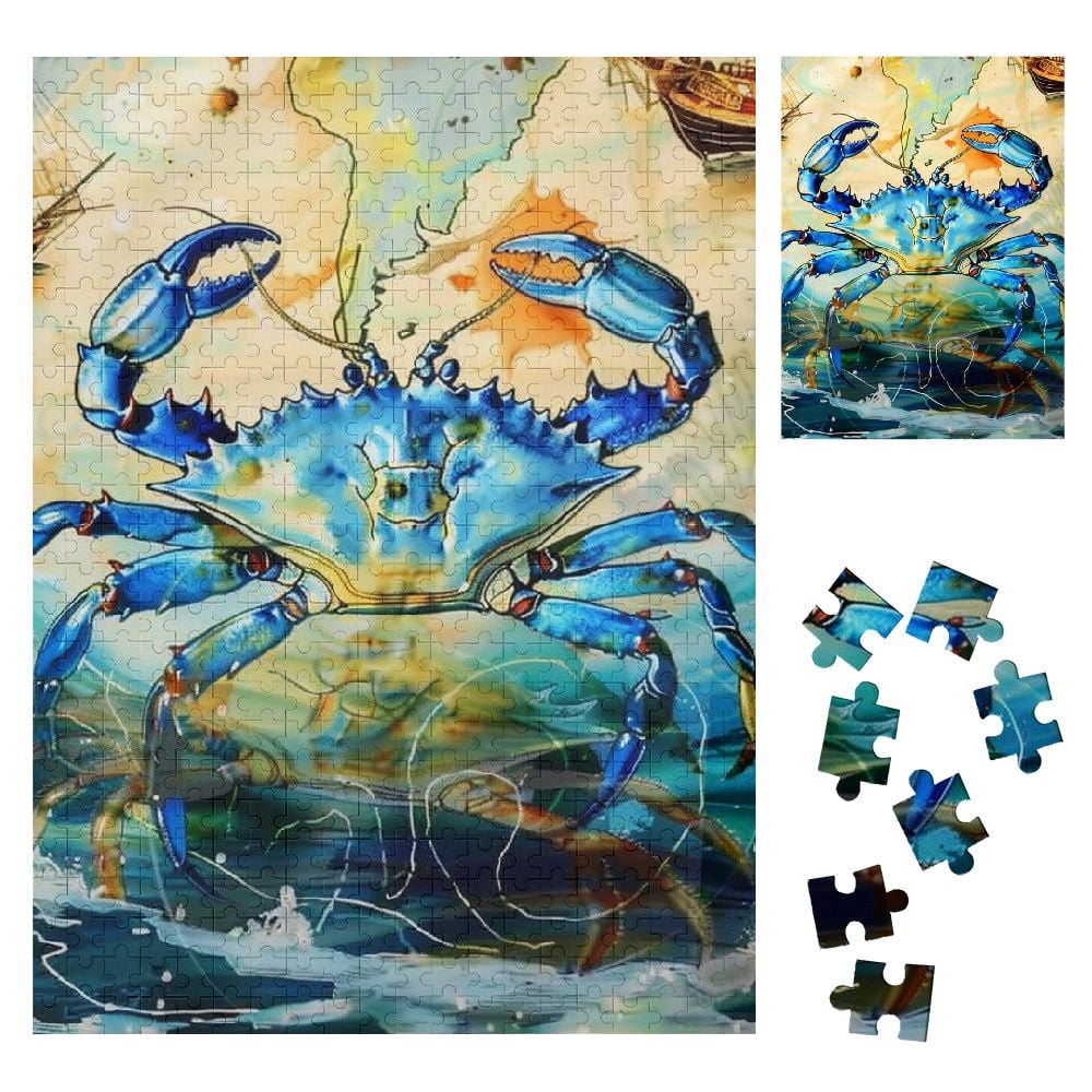 Orinice Blue Crab Ocean Ship Wooden Jigsaw Puzzle Vertical Style Family ...