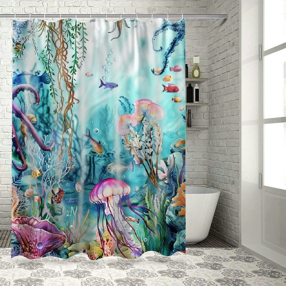 Orinice Blue Ocean Seaworld Shower Curtain, Marine Life Shower Curtain ...