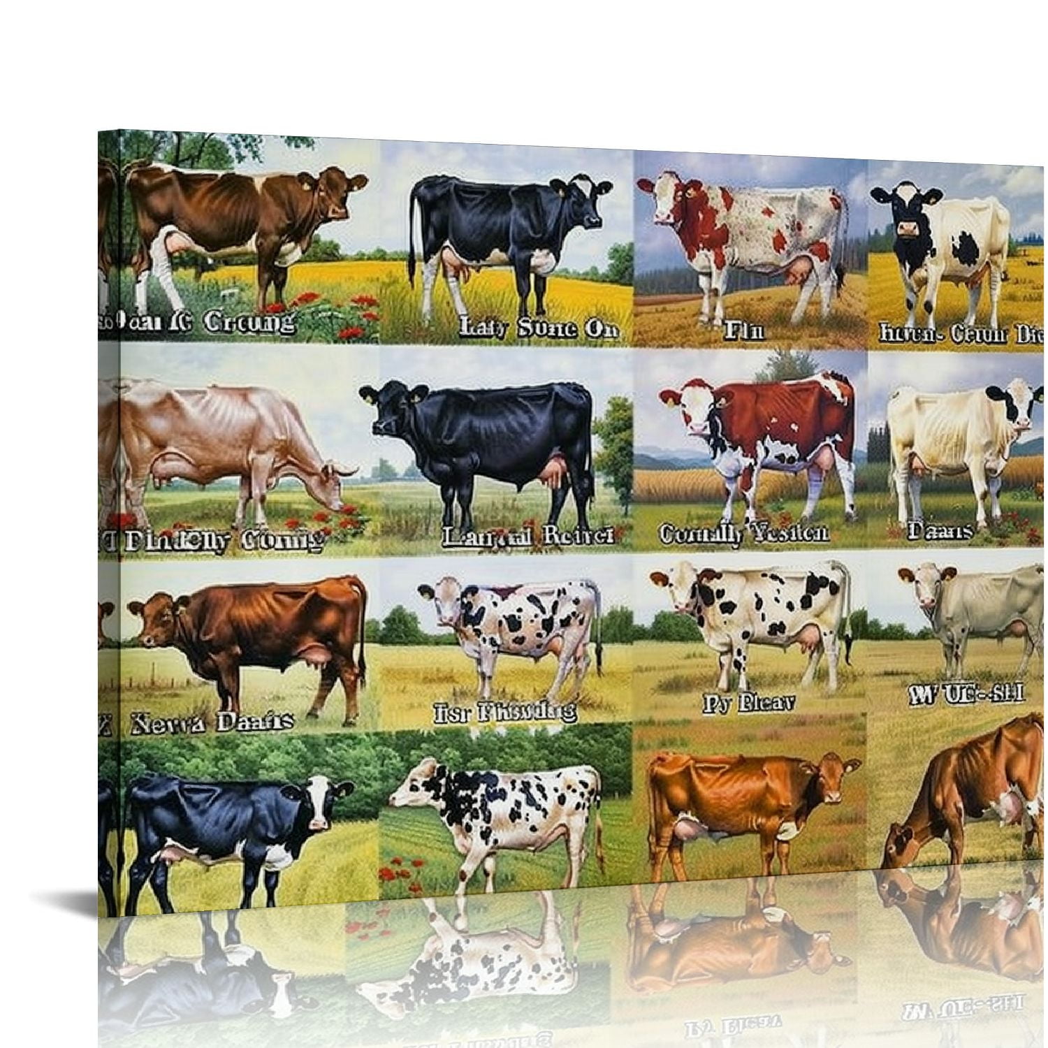 Orinice Breeds of Cattle Poster,Common Breeds of Beef and Dairy Cows, Animal Poster Farmhouse ...