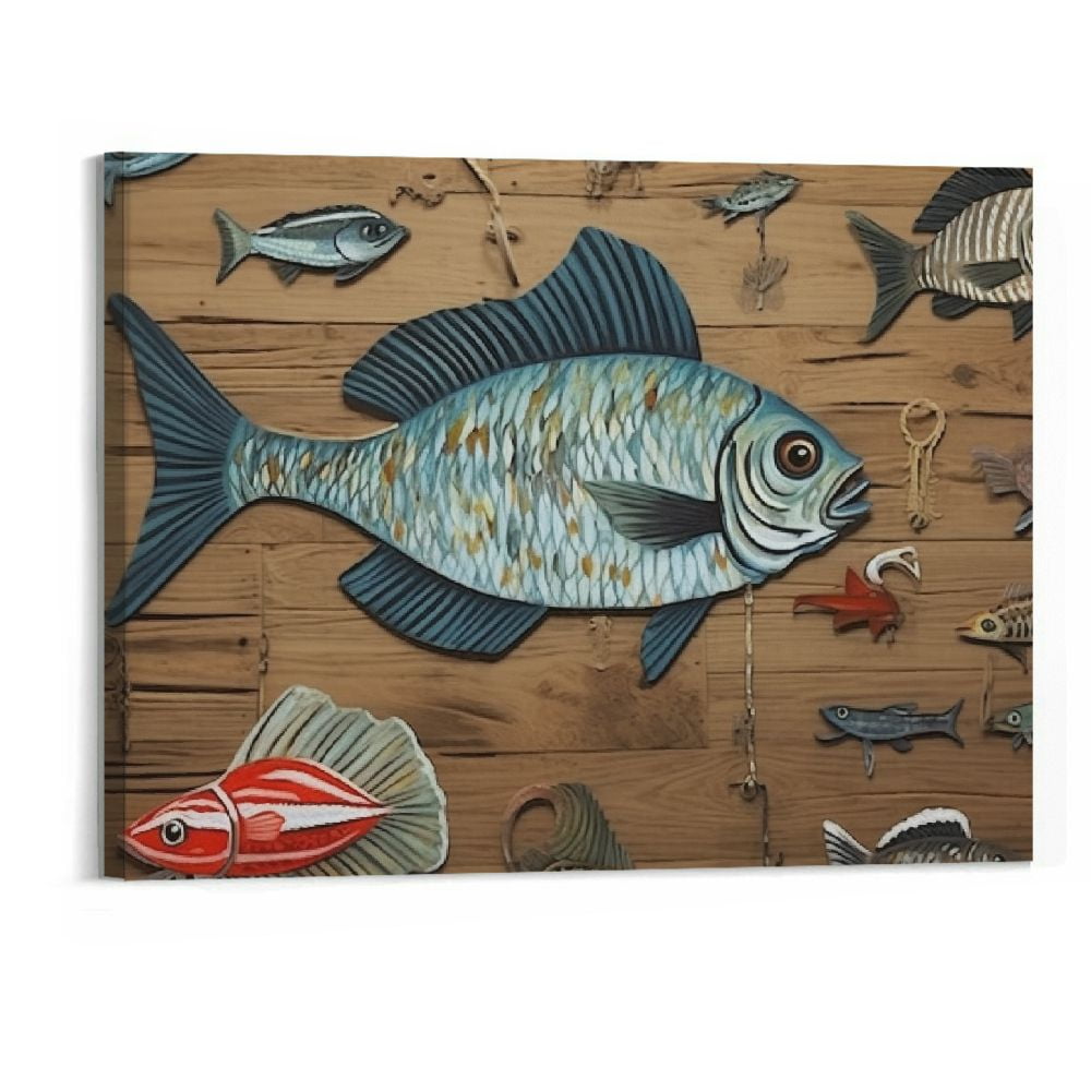 Orinice Cabin Fishing Wall Art Decor Rustic Fish Paintings Canvas Decor ...