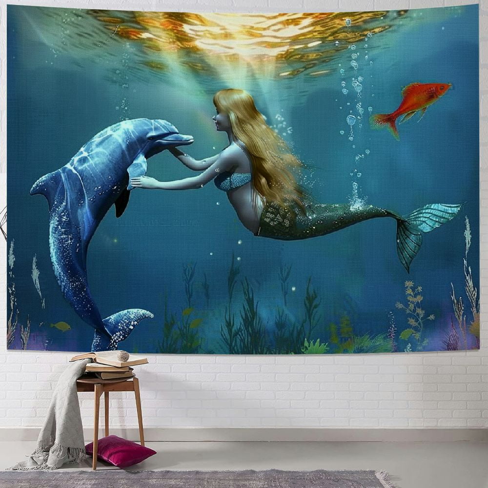 Orinice Canvas Print Wall Art 3D Dolphin and Mermaid Under The Sea ...