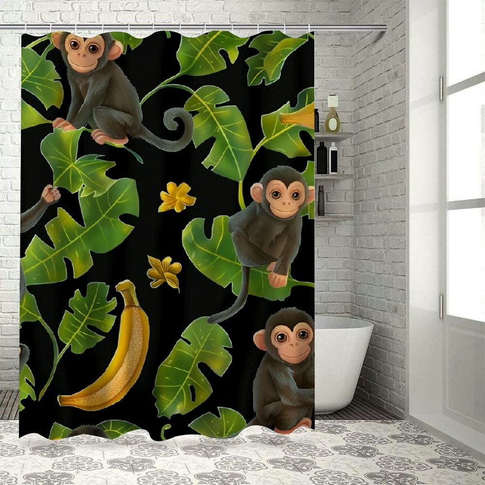 Orinice Cartoon monkey set shower curtain set, cute tropical forest ...